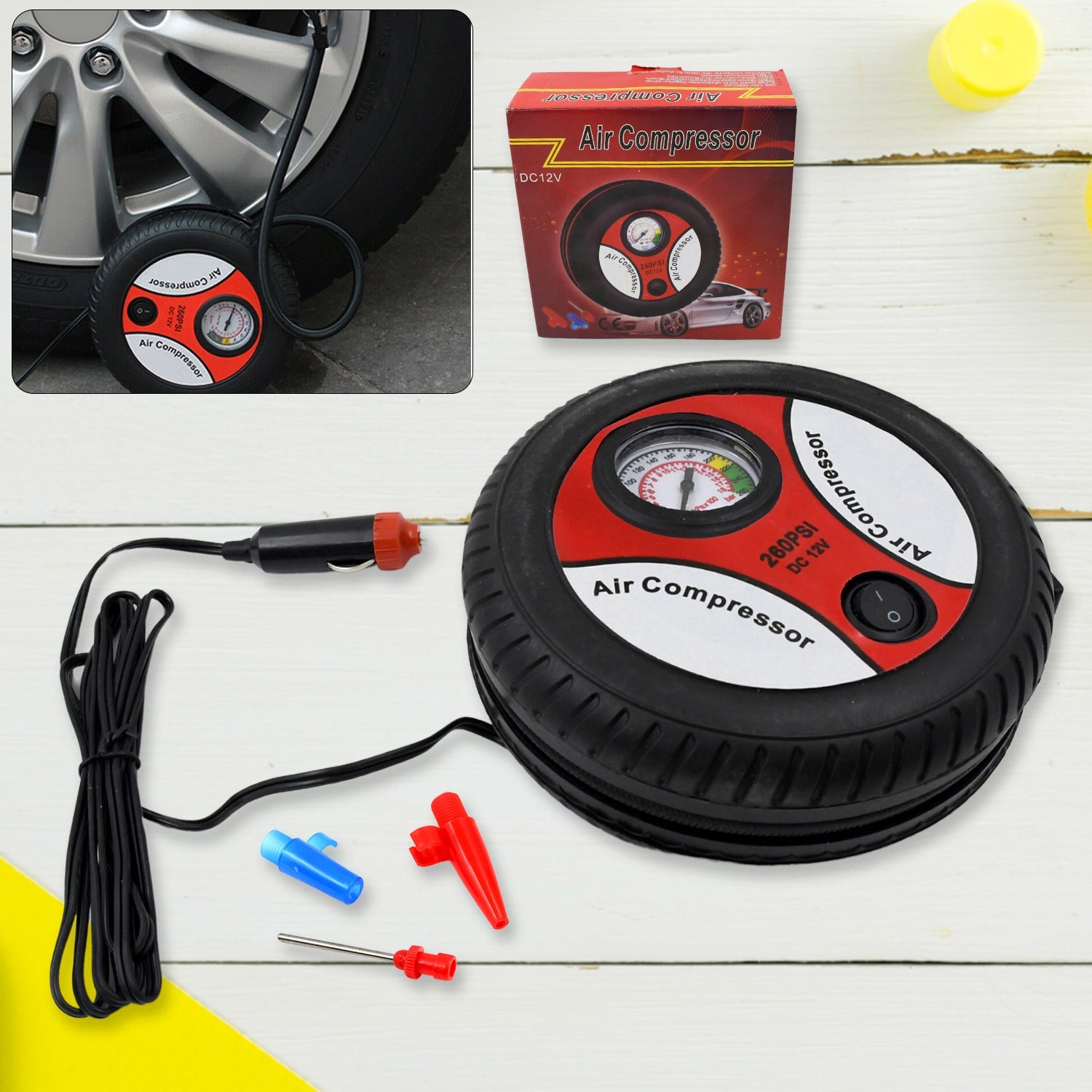 Compressor for Car and Bike 12V 260 PSI Tyre Inflator Air Pump ...